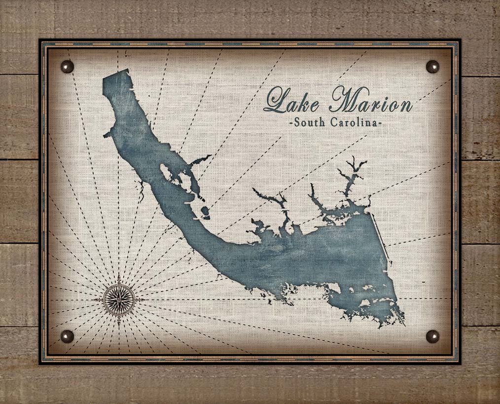 Lake Marion South Carolina Map Design - Board Mounted Canvas Print ...