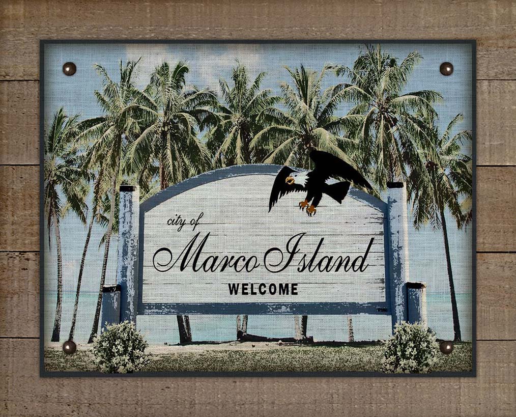 Marco Island Welcome Sign On 100% Linen – The Original Black Frog Designs