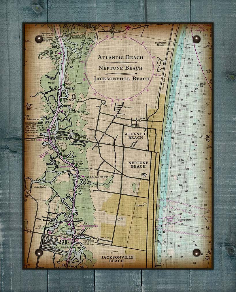 Atlantic, Neptune and Jacksonville Beach Nautical Chart On 100% Natura ...