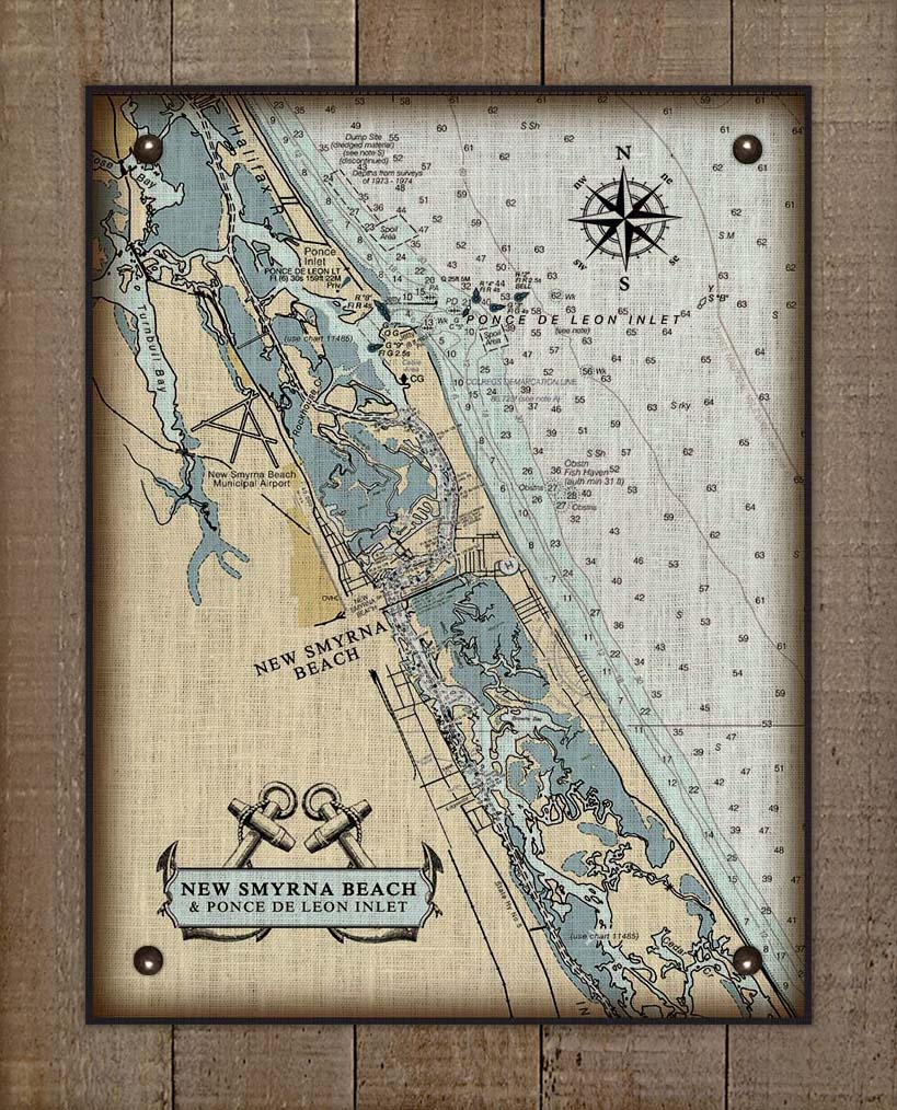 New Smyrna Beach And Ponce Inlet Nautical Chart On 100% Linen – The ...