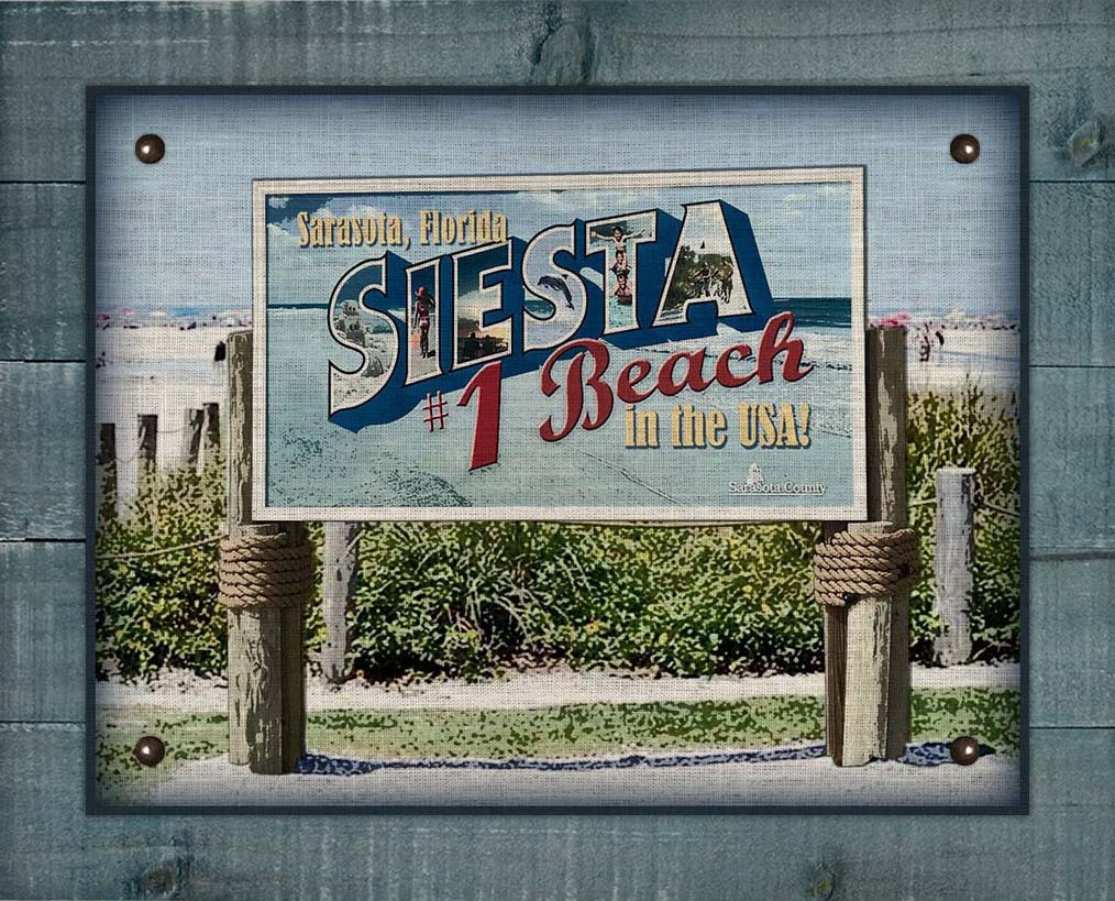 Siesta Beach Welcome Sign On 100% Linen – The Original Black Frog Designs
