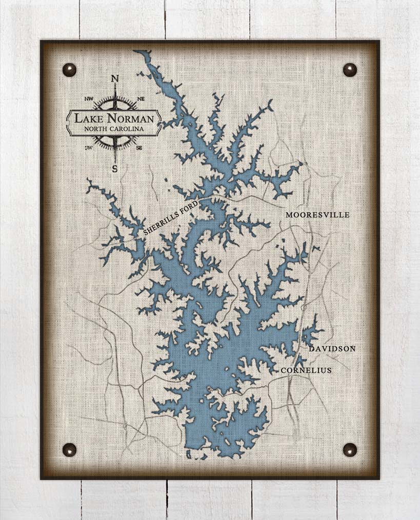 Lake Norman North Carolina Map Design (2) - Board Mounted Canvas Print ...