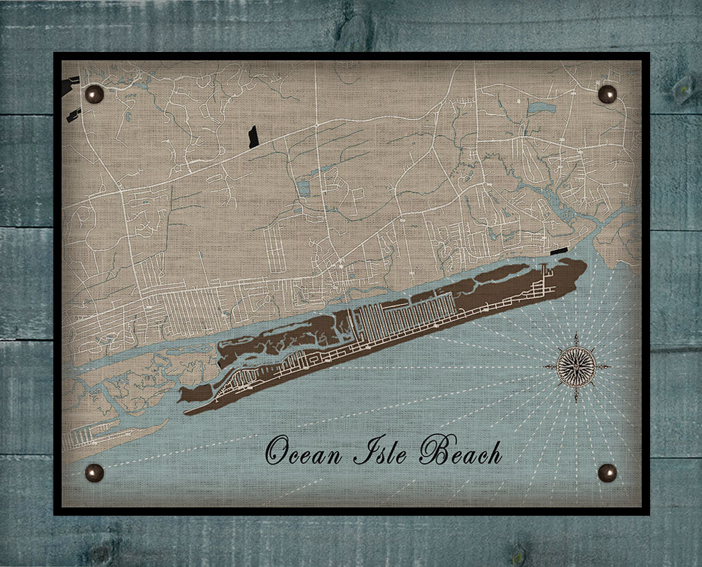 Ocean Isle Beach North Carolina Map Design - Board Mounted Canvas Prin ...